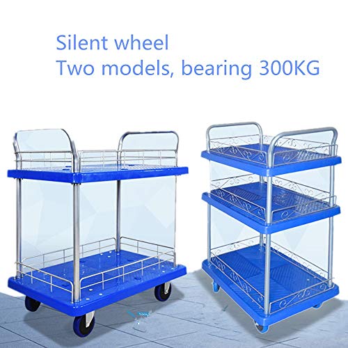 Portable Folding Handcart Double-Layer Trolley Three-Layer Flatbed Double Handrail with Guardrail Large Trolley Bearing Capacity About 600 Kg Multi Function Folding Handcart