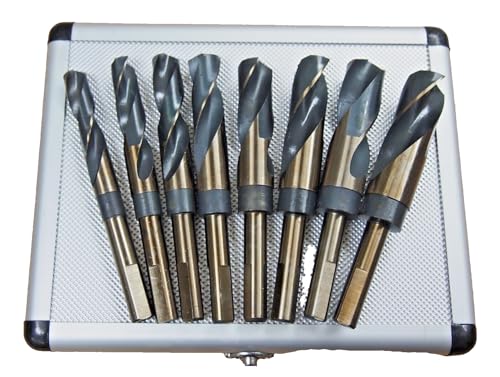 Hoteche 8PC HSS Cobalt Silver & Deming Drill Bits Set, Large Size 9/16" to 1", Reduced 1/2" Shank