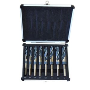 Hoteche 8PC HSS Cobalt Silver & Deming Drill Bits Set, Large Size 9/16" to 1", Reduced 1/2" Shank