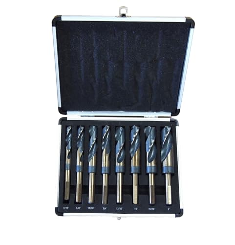 Hoteche 8PC HSS Cobalt Silver & Deming Drill Bits Set, Large Size 9/16" to 1", Reduced 1/2" Shank