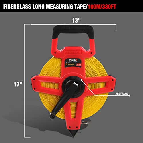 DNA Motoring TOOLS-00042 Contractor-Grade Open Reel Fiberglass Measuring Tape, Distance Measurement Tool Kit, [1] 1/2" / 330 Ft Reel, Orange/Yellow