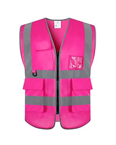 VICRR High Visibility Safety Vest with Reflective Strips Pockets, Work Vest for Men & Women