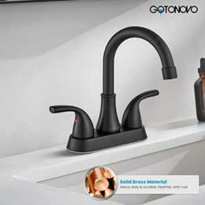 gotonovo Matte Black 4 Inch Centerset Bathroom Sink Faucet 2 Hole Lavatory Mixer Tap Deck Mount 2 Handles with Pop Up Drain and Water Supply Lines