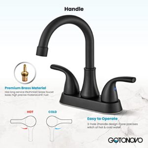 gotonovo Matte Black 4 Inch Centerset Bathroom Sink Faucet 2 Hole Lavatory Mixer Tap Deck Mount 2 Handles with Pop Up Drain and Water Supply Lines