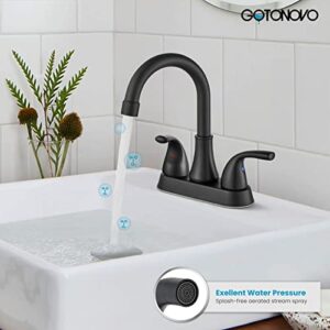 gotonovo Matte Black 4 Inch Centerset Bathroom Sink Faucet 2 Hole Lavatory Mixer Tap Deck Mount 2 Handles with Pop Up Drain and Water Supply Lines