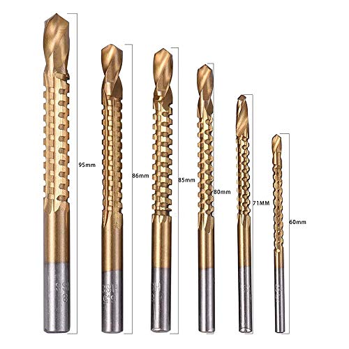 6pcs Titanium Twist 3-8mm Saw Drill Bit Set with Center Punch Tool, High Speed Steel Pulling Carpenter Wood Metal Plastic Cutting Hole Sawtooth Twist Bits Groove Drills Tool