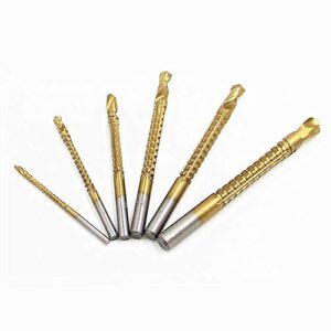 6pcs Titanium Twist 3-8mm Saw Drill Bit Set with Center Punch Tool, High Speed Steel Pulling Carpenter Wood Metal Plastic Cutting Hole Sawtooth Twist Bits Groove Drills Tool