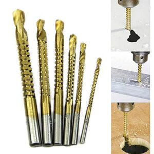 6pcs Titanium Twist 3-8mm Saw Drill Bit Set with Center Punch Tool, High Speed Steel Pulling Carpenter Wood Metal Plastic Cutting Hole Sawtooth Twist Bits Groove Drills Tool