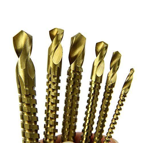 6pcs Titanium Twist 3-8mm Saw Drill Bit Set with Center Punch Tool, High Speed Steel Pulling Carpenter Wood Metal Plastic Cutting Hole Sawtooth Twist Bits Groove Drills Tool