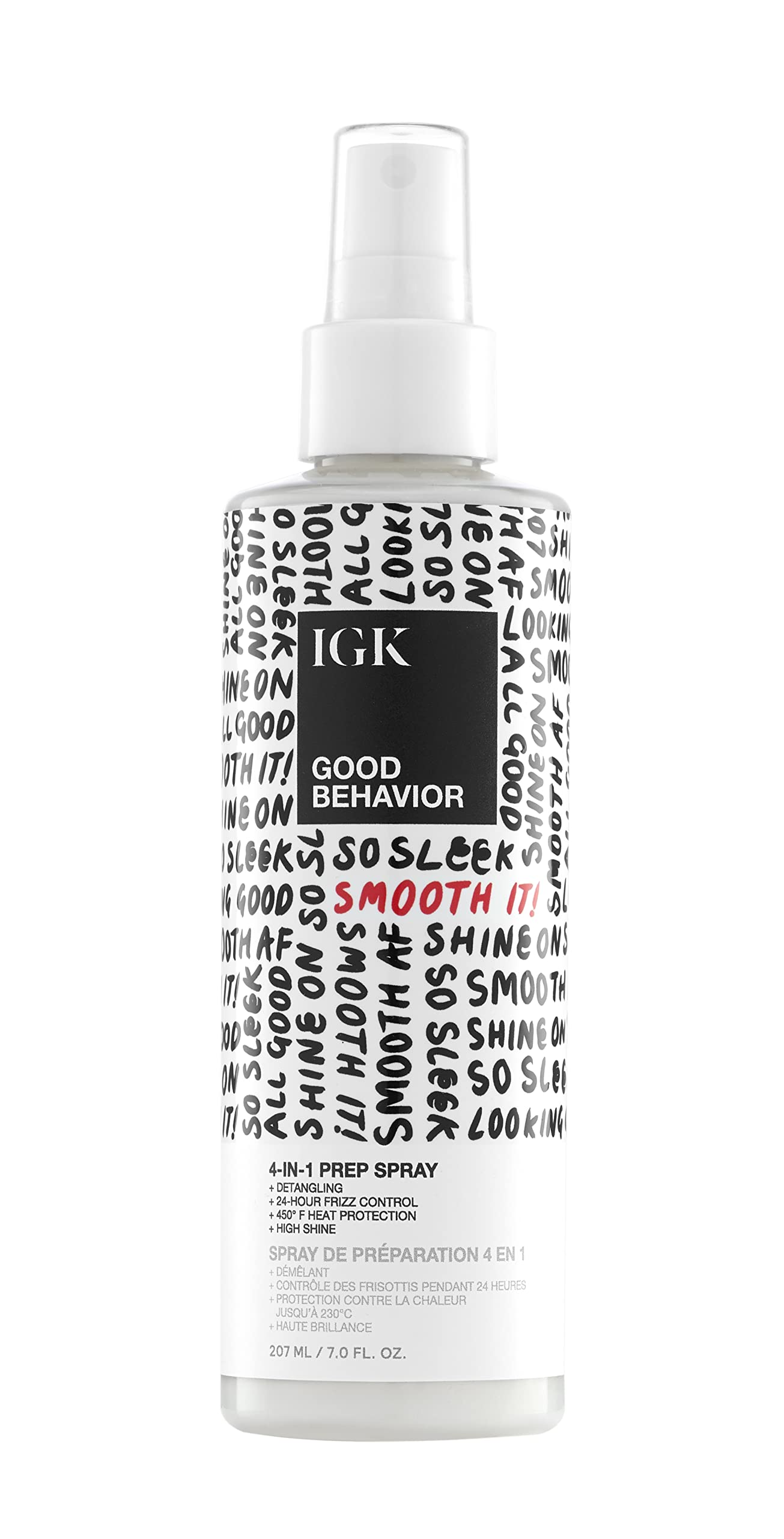 IGK GOOD BEHAVIOR 4-in-1 Prep Spray | Leave In + Detangle + Heat Protectant | Vegan + Cruelty Free | 7 Oz