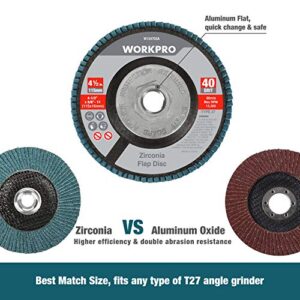 WORKPRO 5 Pack Zirconia Flap Disc, 40 Grit, Angle Grinder Sanding Disc, 4-1/2 inch Grinding Wheels, Flap Wheel Type#27 for Metal Grinding, Blending and Smooth Finishing