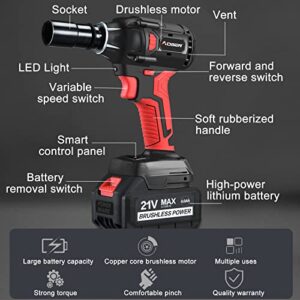 AOBEN 21V Cordless Impact Wrench, 400N.m Max Torque, 3000rpm Speed, 4.0Ah Li-ion Battery, 6Pcs Driver Sockets, Fast Charger, Tool Bag