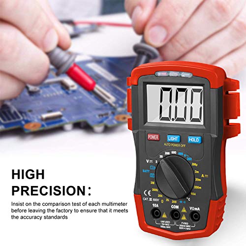 HOLDPEAK Digital Multimeter HP-37A, Tester Amp Ohm Capacitor Tester Battery Test, with Auto Backlit Manual Ranging for DC & AC Voltage, Resistance, Temperature, Positive Diode Voltage ℃ Reading (Red)