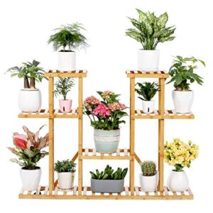 bamboo plant stand rack 4 tier indoor&outdoor multiple flower pot holder shelf planter display shelving unit for patio garden, living room, corner balcony and bedroom (13 flowerpots)