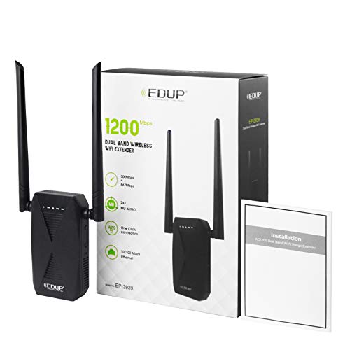 1200Mbps WiFi Range Extender Dual Band AC Wireless Repeater Booster and Signal Amplifier With Ethernet Port for Home, 2 x 6 dBi Antennas, Access Point, WPS