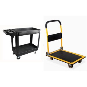 MaxWorks 80855 500-Pound Service Cart with Two Trays 30"X16" & 80876- Foldable Platform Truck Push Dolly 330 lb. Weight Capacity