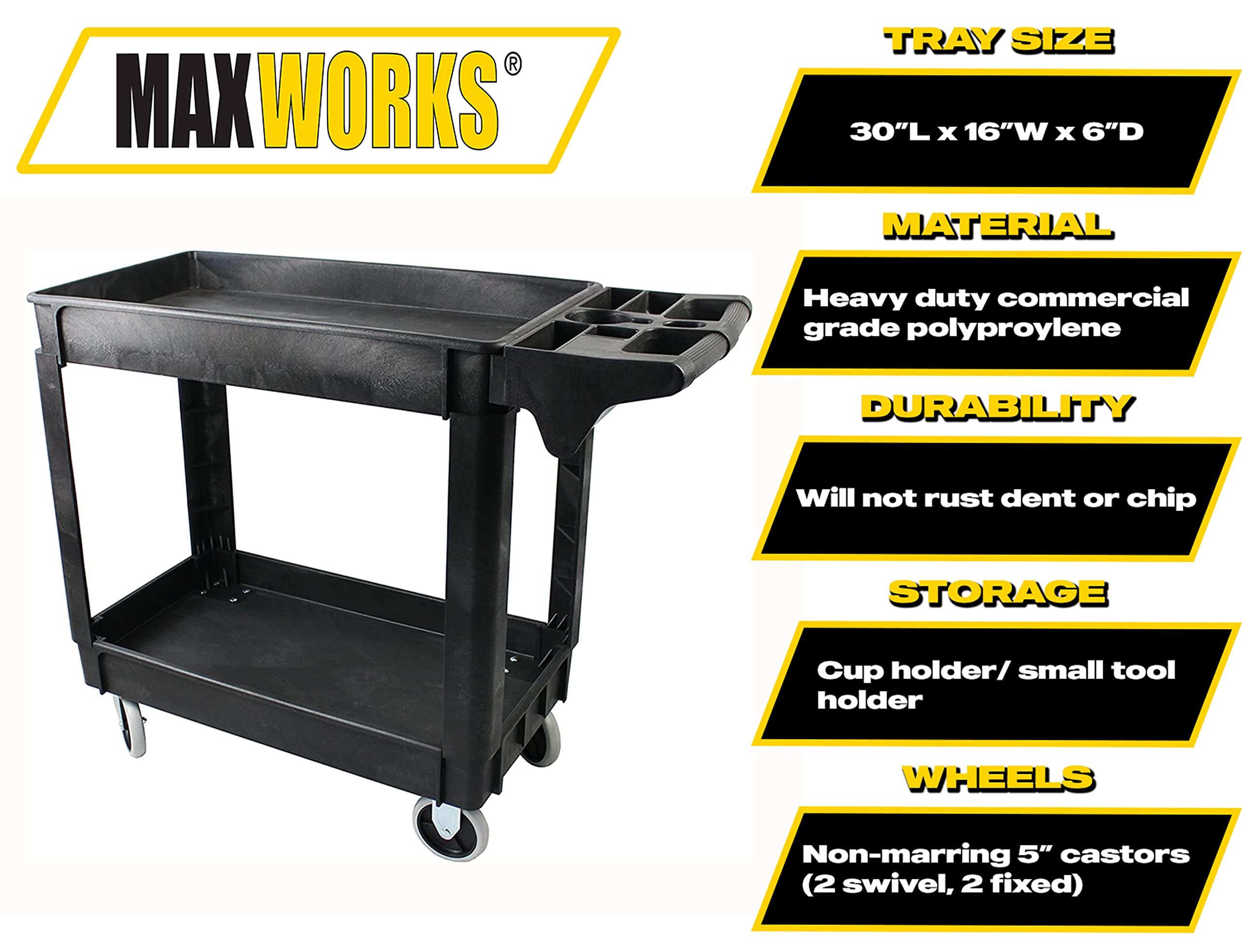 MaxWorks 80855 500-Pound Service Cart with Two Trays 30"X16" & 80876- Foldable Platform Truck Push Dolly 330 lb. Weight Capacity