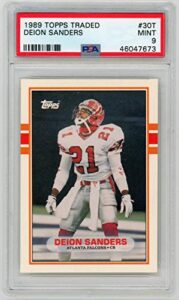 deion sanders 1989 topps traded football rookie card rc #30t graded psa 9 mint