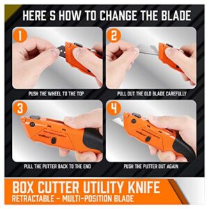 HORUSDY Utility Knife Retractable, Box Cutter Retractable with 5 Extra lades Included