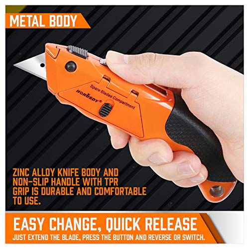 HORUSDY Utility Knife Retractable, Box Cutter Retractable with 5 Extra lades Included