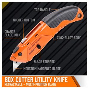 HORUSDY Utility Knife Retractable, Box Cutter Retractable with 5 Extra lades Included