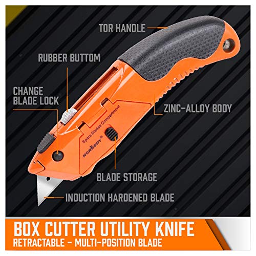 HORUSDY Utility Knife Retractable, Box Cutter Retractable with 5 Extra lades Included