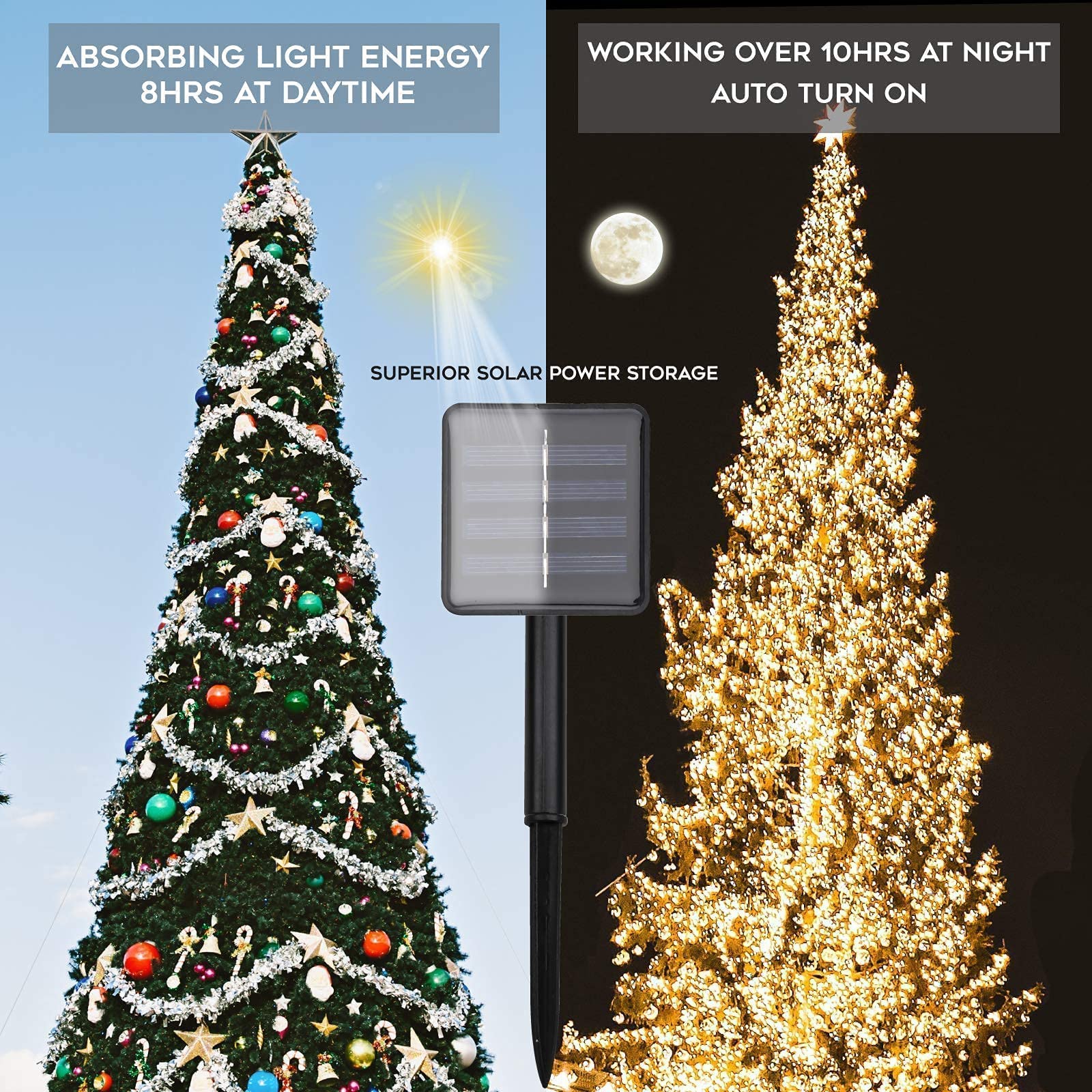 suddus Solar Christmas Lights Outdoor Waterproof Decorations, 2 Pack 33ft 100 Led Solar Twinkle Lights, Solar String Lights for Christmas Trees, Fence, Garden, Patio, Yard Decorations, Warm White