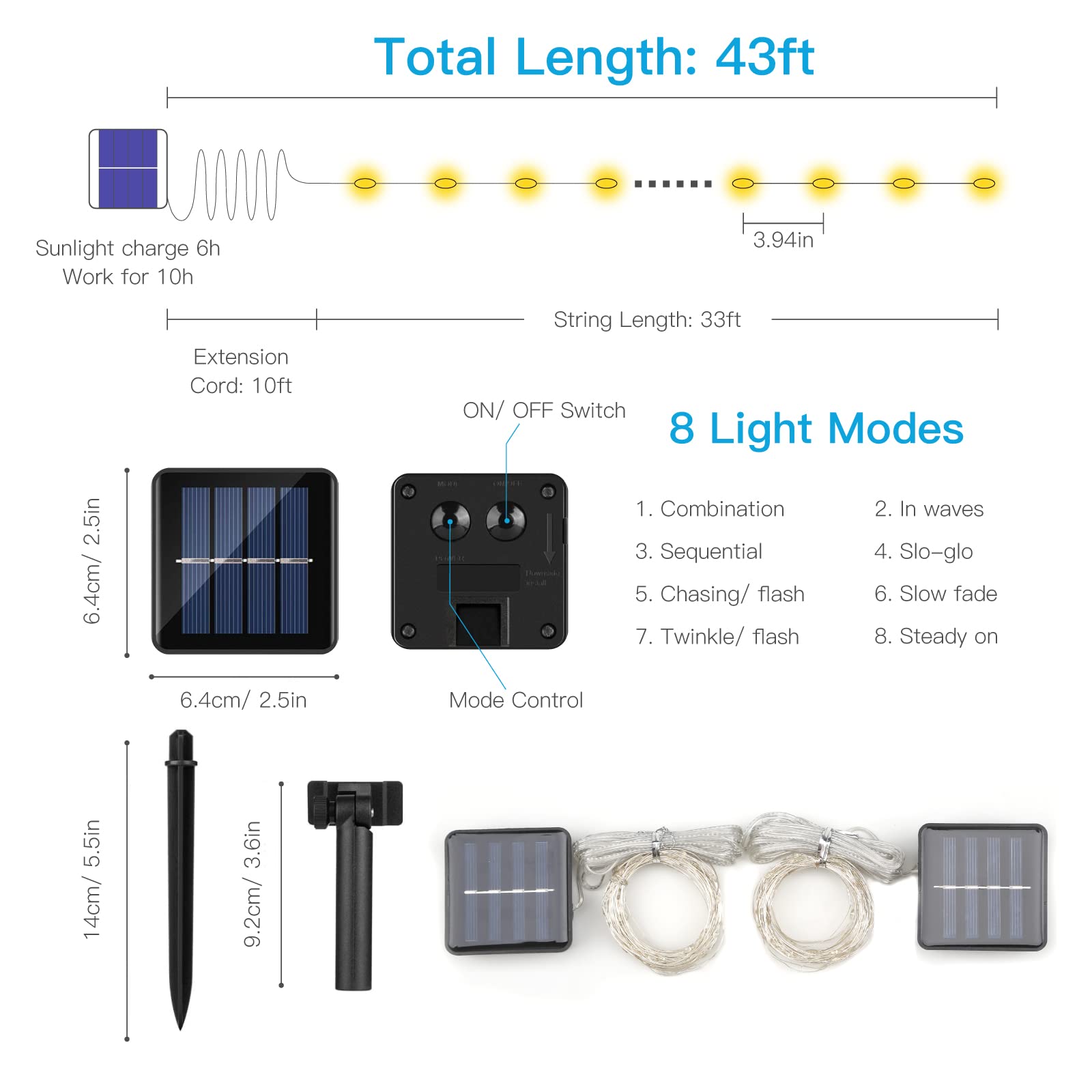 suddus Solar Christmas Lights Outdoor Waterproof Decorations, 2 Pack 33ft 100 Led Solar Twinkle Lights, Solar String Lights for Christmas Trees, Fence, Garden, Patio, Yard Decorations, Warm White