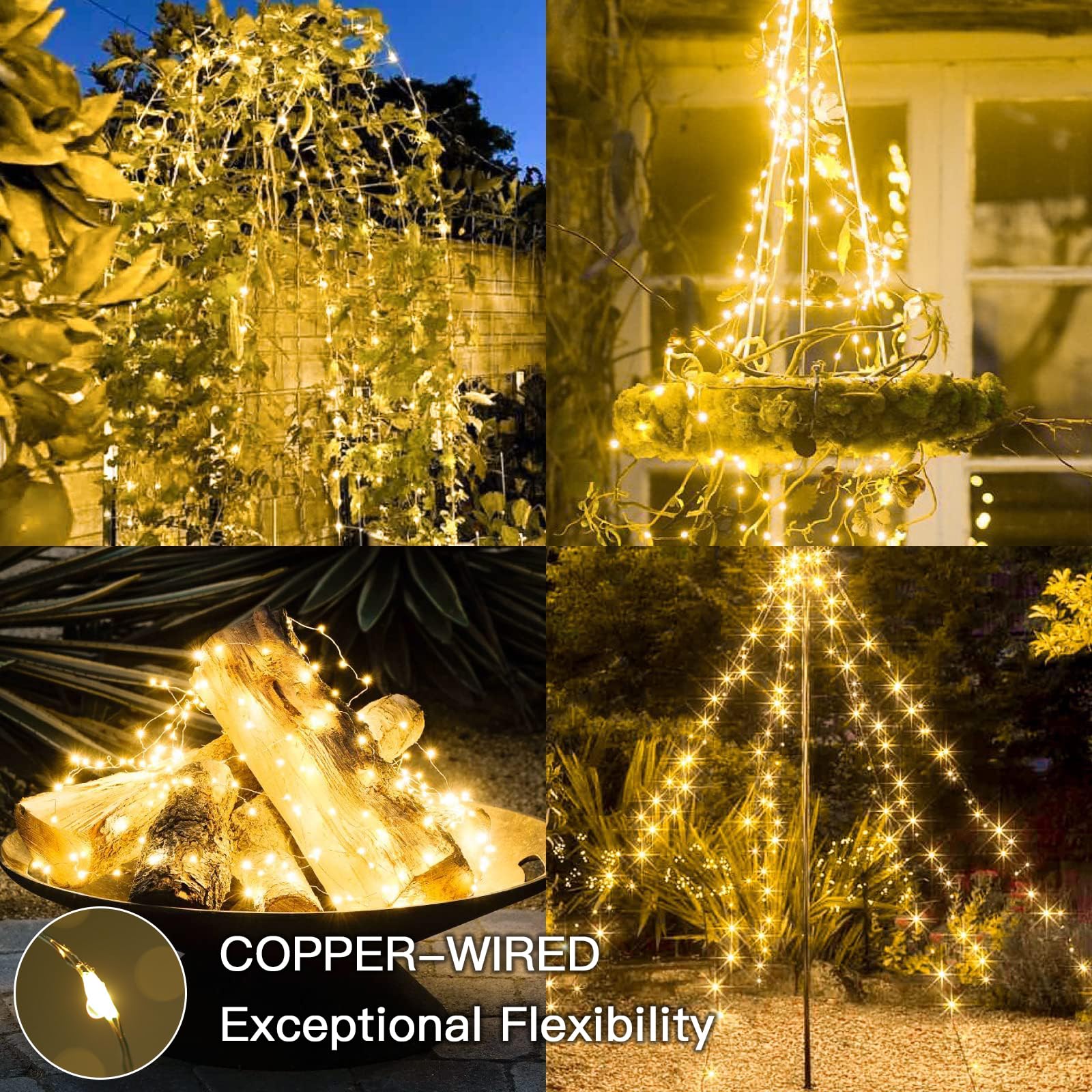 suddus Solar Christmas Lights Outdoor Waterproof Decorations, 2 Pack 33ft 100 Led Solar Twinkle Lights, Solar String Lights for Christmas Trees, Fence, Garden, Patio, Yard Decorations, Warm White