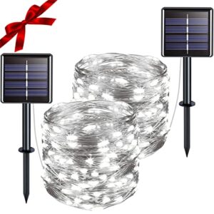 suddus solar fairy lights outdoor waterproof, 2 pack 33ft 100 led solar twinkle lights, white solar christmas lights for backyard trees patio deck garden birthday party wedding decorations