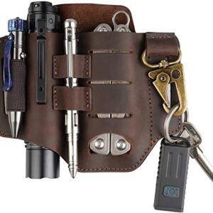 VIPERADE PJ16 Leather Sheath for Belt, Tool Leather Sheath for Knife, Knife Leather Sheath for Men, Multitool Sheath for Men, Flashlight Holster EDC Pocket Organizer with Key Holder