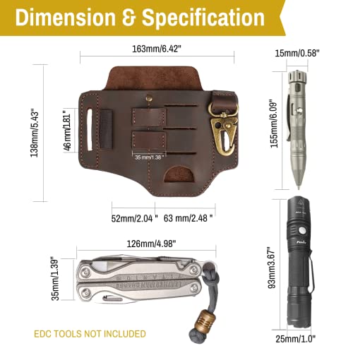 VIPERADE PJ16 Leather Sheath for Belt, Tool Leather Sheath for Knife, Knife Leather Sheath for Men, Multitool Sheath for Men, Flashlight Holster EDC Pocket Organizer with Key Holder