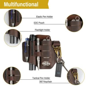 VIPERADE PJ16 Leather Sheath for Belt, Tool Leather Sheath for Knife, Knife Leather Sheath for Men, Multitool Sheath for Men, Flashlight Holster EDC Pocket Organizer with Key Holder