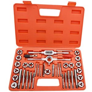 40 piece tap and die set,sae inch sizes, essential threading tool with complete accessories and storage case, for cutting external and internal threads, sae thread types: nc, nf, npt, by nakao