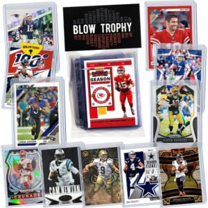 nfl quarterback football card bundle, assorted set of 12 mint star qb football cards gift set, includes one relic, serial, or rookie, protected by sleeve and toploader with fantasy football ebook