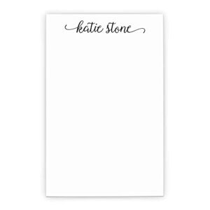 script personalized notepads for women, casual script personalized stationery for women, letter writing stationary paper, personalized notepads with name, size 5.5in x 8.5in, 50 sheets