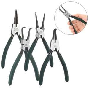 4 Piece 7 Inch Internal/External Snap Ring Pliers Set Heavy Duty Circlip Pliers Kit Straight/Bent Jaw Pliers for Ring Remover Retaining and Remove Hoses