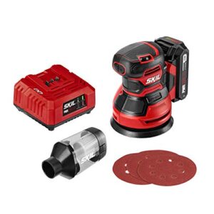 skil pwrcore 20 20v brushed 5" random orbital sander, variable speed, includes 3pc sandpaper, dust box, 2.0ah battery and charger - sr6604b-10