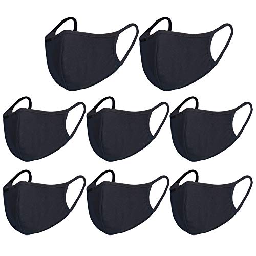 8 Pack Black Face Masks, Cotton Mouth Covering Unisex Black Dust Cloth Mask, Washable, Reusable Cloth Fabric Dust Proof