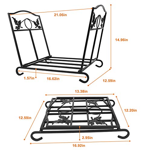 Indoor Firewood Rack,Wrought Iron Medium Wood Rack,Foldable Fire Wood Holder Outdoor,Storage Carrier of Fire Log,Fireplace log Holder for Living Room Decorative,Black