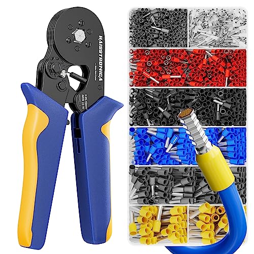 Haisstronica Ferrule Crimping Tool Kit,Self-Adjusting Hexagonal Wire Crimper Plier for AWG23-10 with 1200PCS Red Copper Wire End Terminals,Ratchet Wire Crimping Tool-Ferrule Crimper Kit