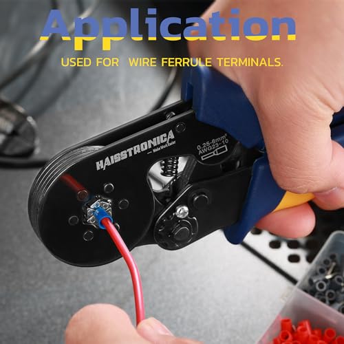 Haisstronica Ferrule Crimping Tool Kit,Self-Adjusting Hexagonal Wire Crimper Plier for AWG23-10 with 1200PCS Red Copper Wire End Terminals,Ratchet Wire Crimping Tool-Ferrule Crimper Kit