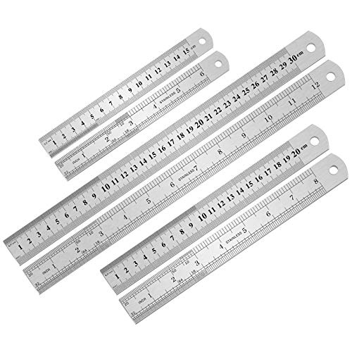 3PCS Stainless Steel Ruler, Metal Ruler Set (6 8 12 inch), Steel Ruler with Inch and Metric, Machinist Ruler, Metric Ruler, Imperial Ruler, for School, Office, Home, Engineer, Craft