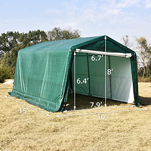 walnest Auto Storage Shelter Car Garage Steel Heavy Duty Carport Canopy Metal Frame Tent Waterproof (10×15×8ft, Green)