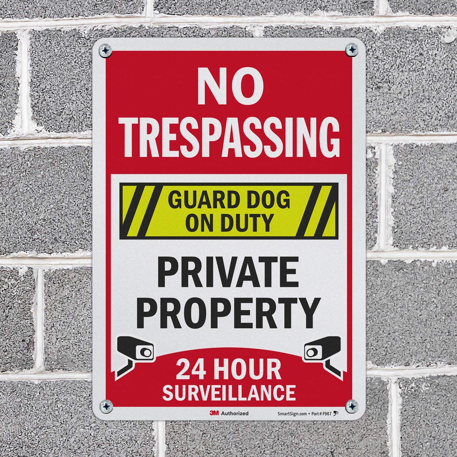 SmartSign “No Trespassing - Private Property, Guard Dog On Duty, 24 Hour Surveillance” Sign | 10" x 14" 3M Engineer Grade Reflective Aluminum