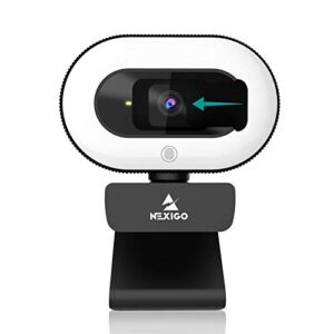 nexigo streamcam n930e with software, 1080p webcam with ring light and privacy cover, auto-focus, plug and play, web camera for online learning, zoom meeting skype teams, pc mac laptop desktop