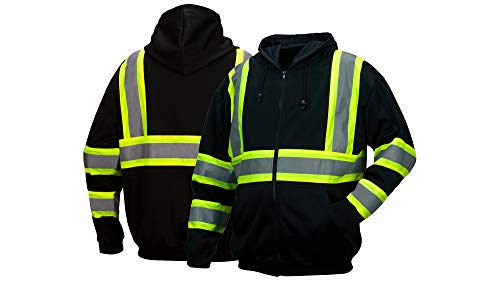 Pyramex Safety RSZH34 Series Enhanced Visibility Black Sweatshirt ANSI Type 0 Class 1 with reflective contrasting tape