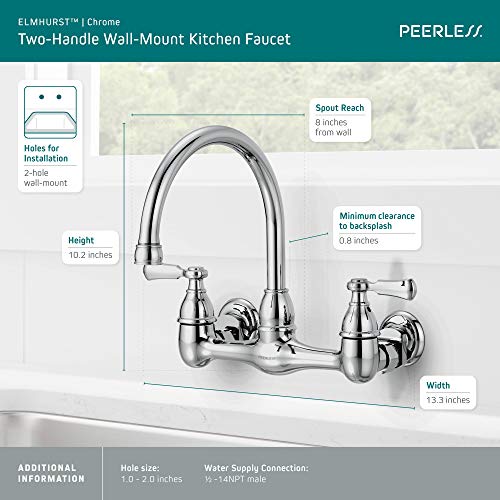 Peerless P2765LF Elmhurst Two-Handle Kitchen Faucet Wall-Mount, Chrome