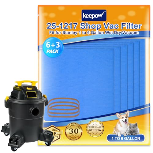 KEEPOW Reusable Shop Vac Filters Compatible with Stanley 1-6 Gallon Wet/Dry Vacuums, Part# 25-1217 (6 Pack)