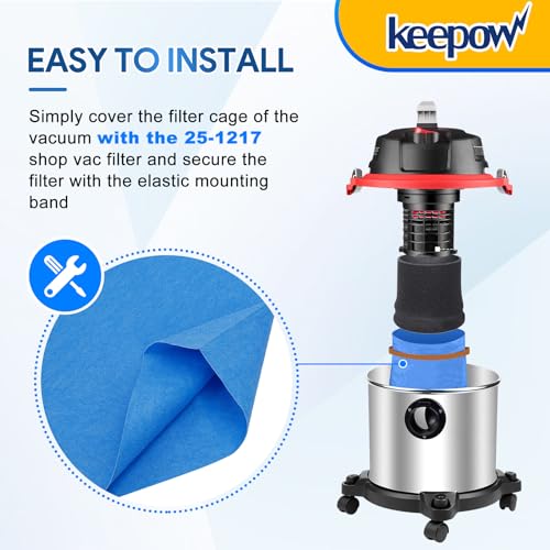 KEEPOW Reusable Shop Vac Filters Compatible with Stanley 1-6 Gallon Wet/Dry Vacuums, Part# 25-1217 (6 Pack)